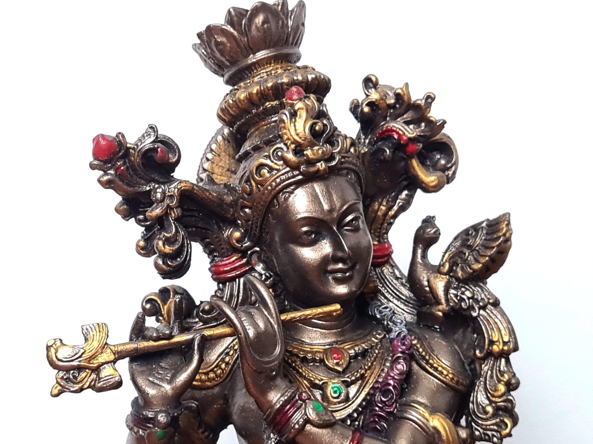 Estátua de Krishna e a vaca sagrada acabamento bronzeado 26cm – Bazar ...