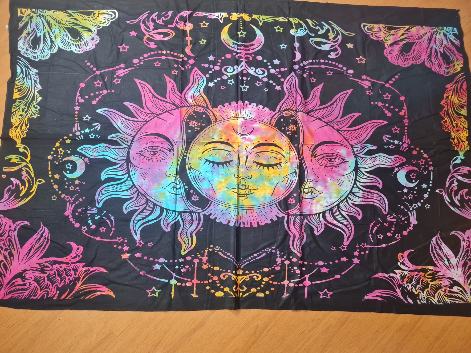 Panô indiano de algodão estampa Surya e Chandra (sol e lua) color 2,10m ...