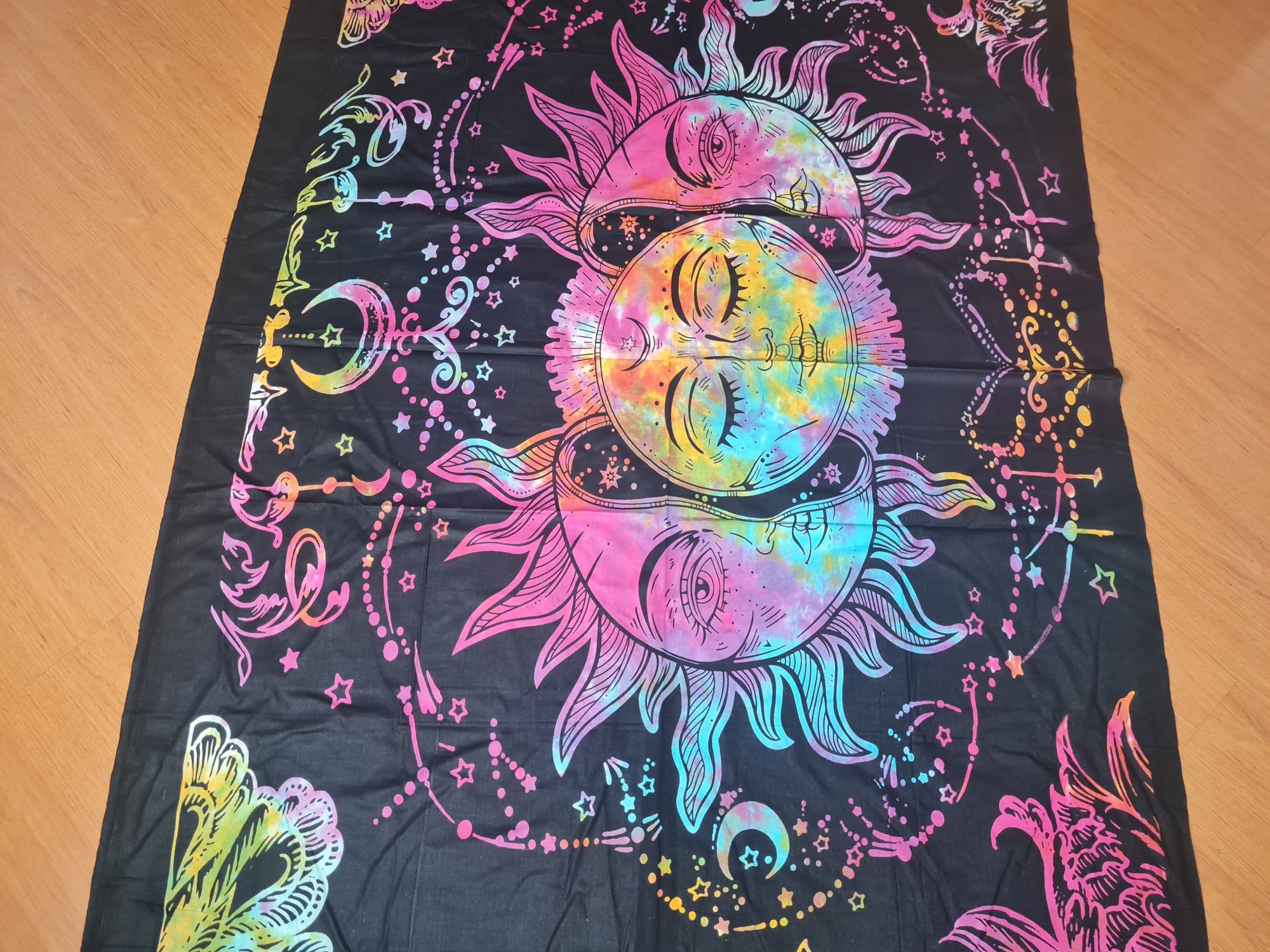 Panô indiano de algodão estampa Surya e Chandra (sol e lua) color 2,10m ...