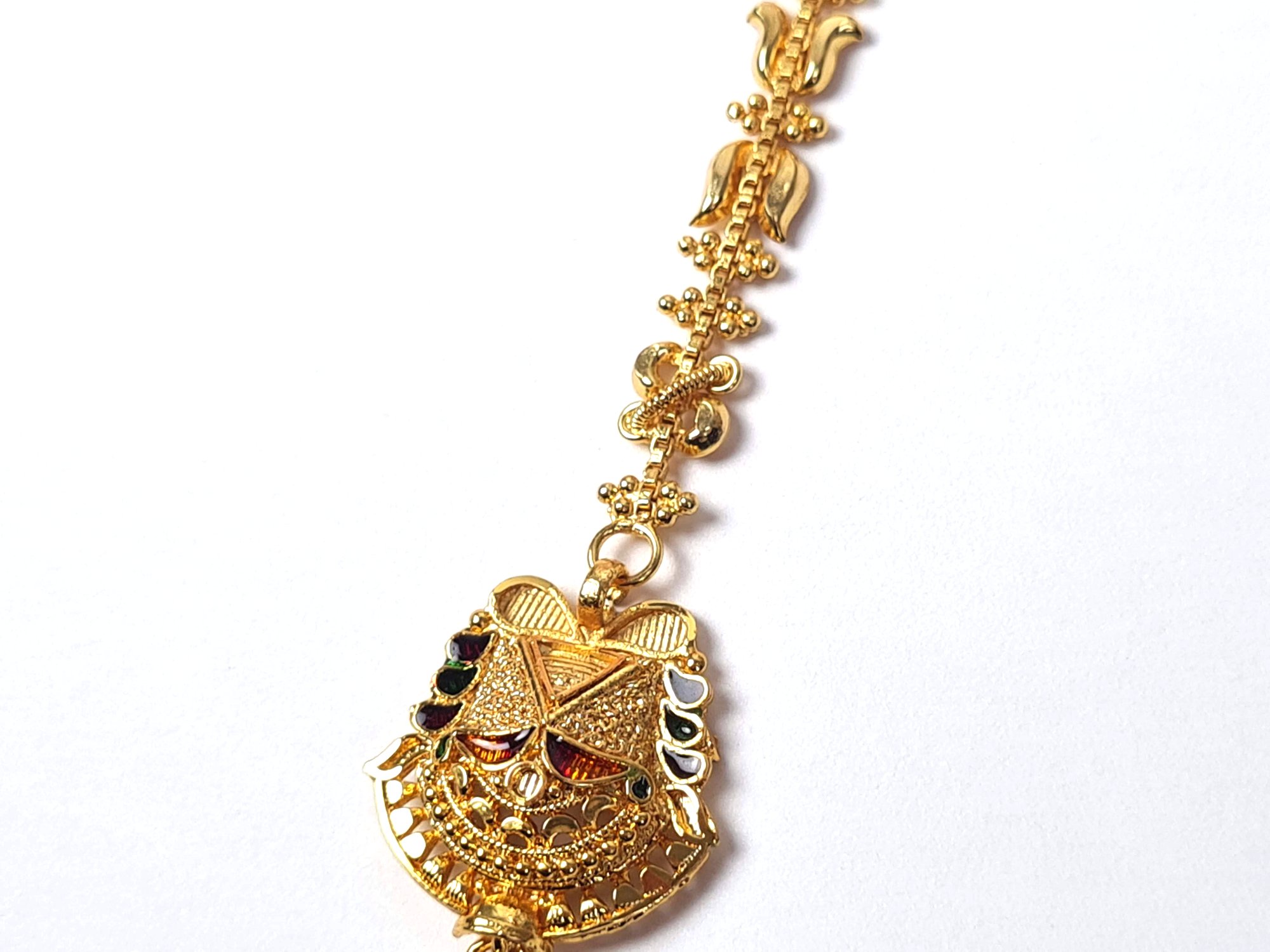 Tika joia indiana de testa dourado com pedrinhas – Bazar Indiano